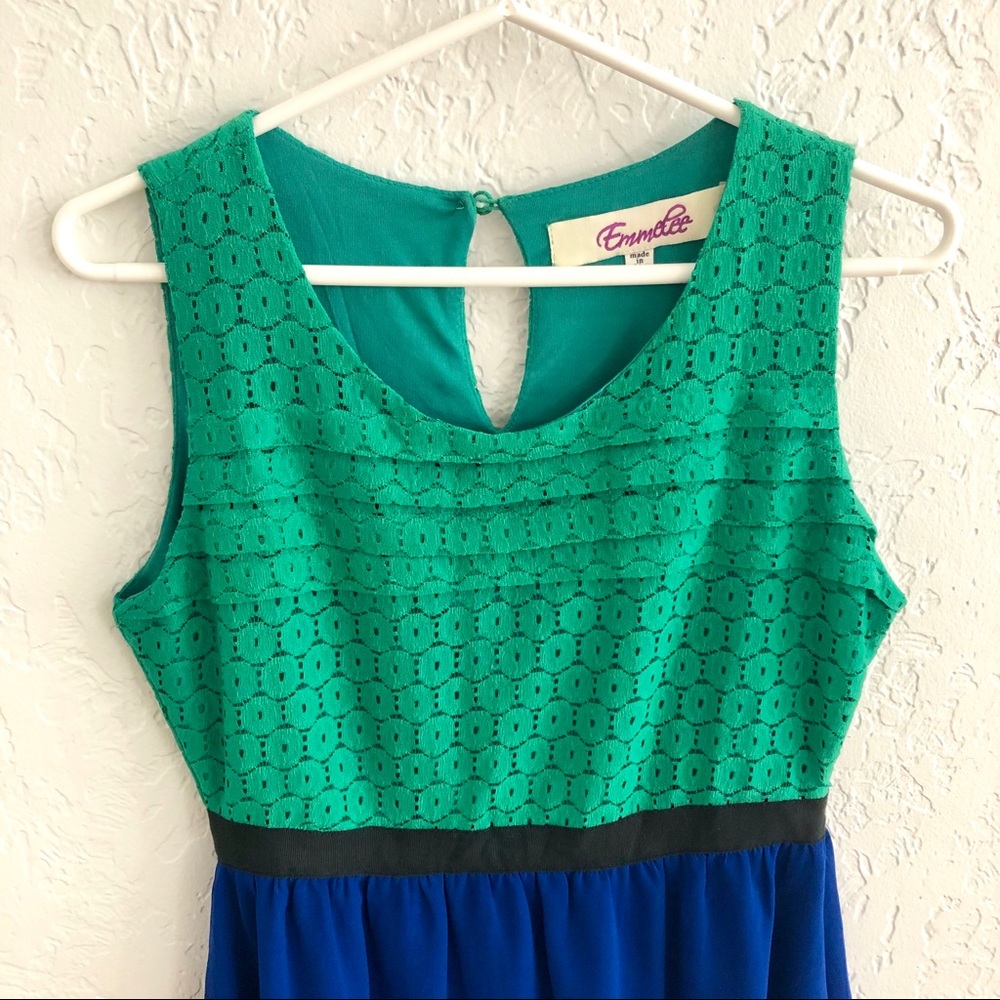 Anthro Emmelee Lace Pleated Color Block Dress M - Gem